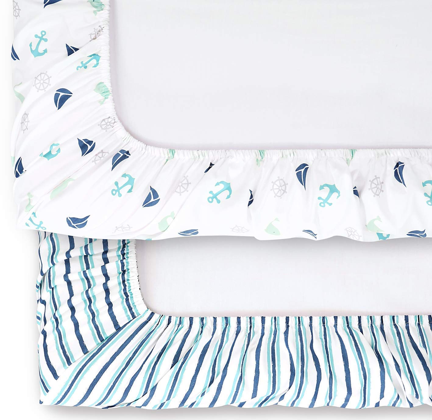 The Peanutshell Nautical Themed Crib Bedding Bundle | 5 Piece Set | 3 Crib Sheets, Crib Quilt, and Crib Skirt