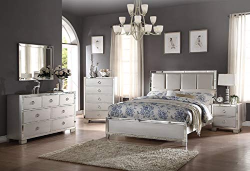 ACME Voeville II Queen Bed (Padded HB) - - Platinum PU & Platinum