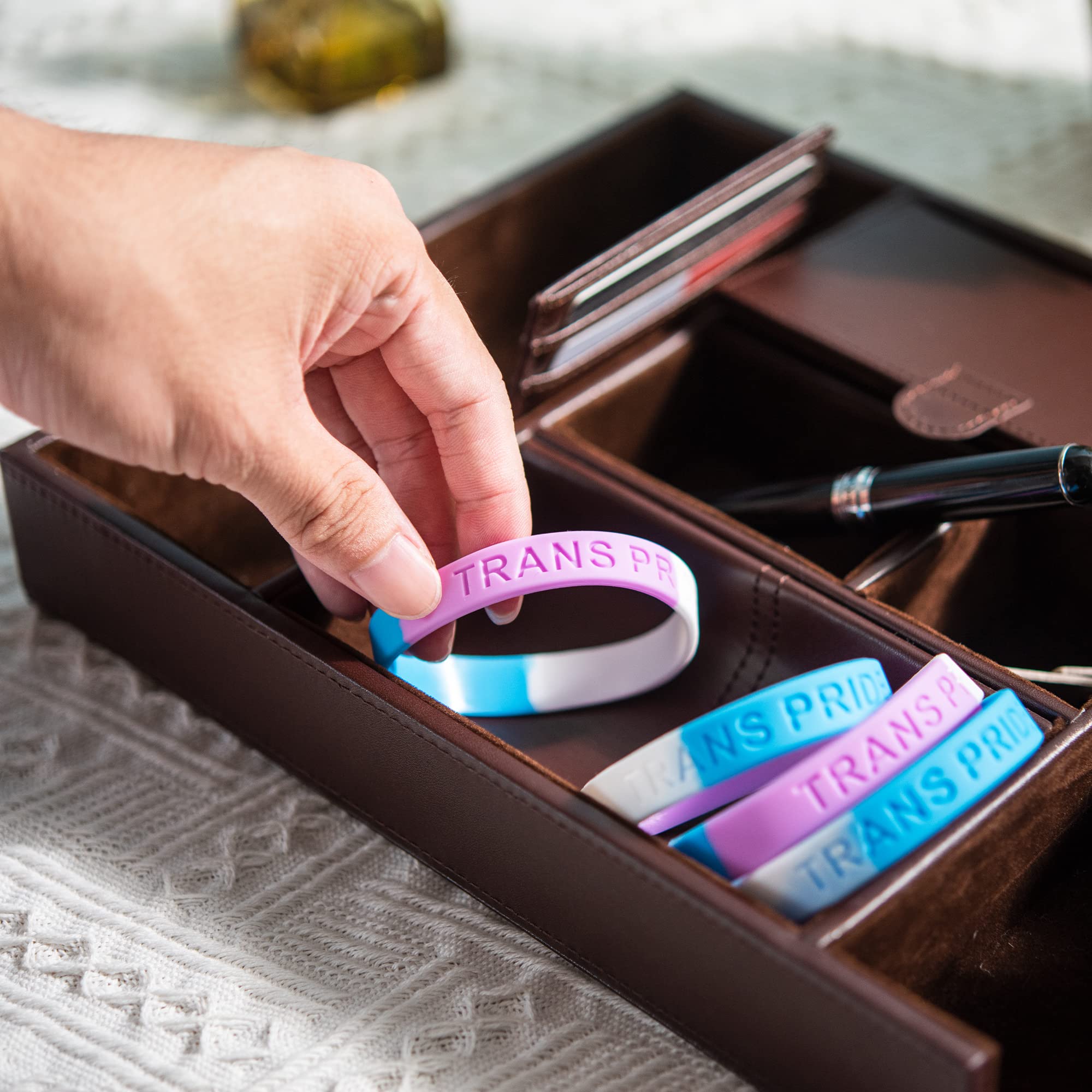 50 Pack Transgender Pride Silicone Bracelets - Transgender Pride Flag Awareness Bracelet - Perfect for Gift-Giving & Fundraisers - 50 Bracelets Multicolor