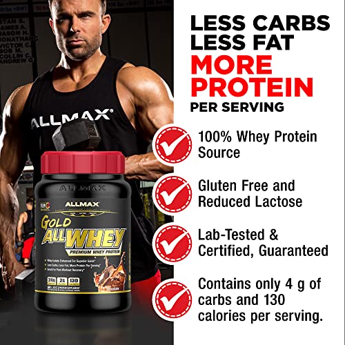 ALLMAX Nutrition - Gold ALLWHEY Protein Powder, Whey Protein Blend for Strength and Muscle Gains, Post Workout Recovery, Gluten Free, 24 Grams of Protein, Chocolate, 5 Pound