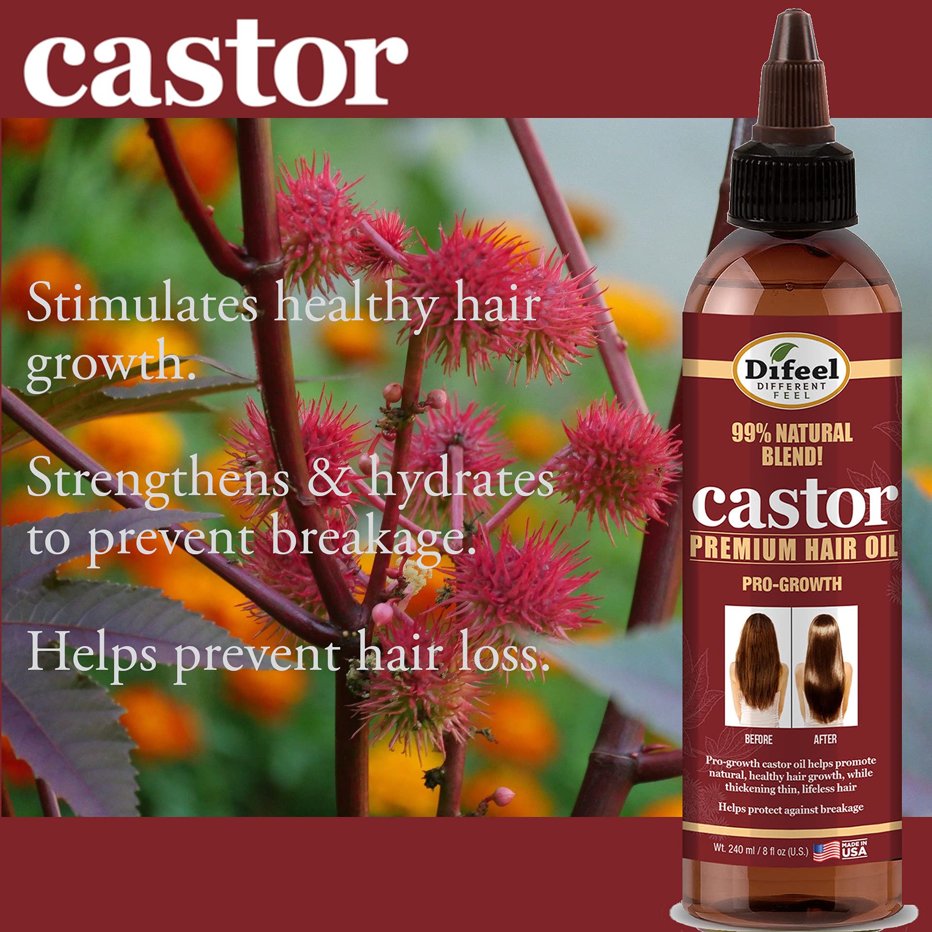 Difeel Pro-Growth Hair Care Set with Castor Oil - 3-PC Style: Shampoo & Conditioner 12oz EACH, & Hair Oil 8oz