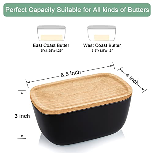 ALELION Butter Dish with Lid - Ceramic Butter Container with Lid for Countertop, Large Butter Keeper Crock Perfect for West or East Coast Butter, Holds Up To 3 Butter Sticks, Black