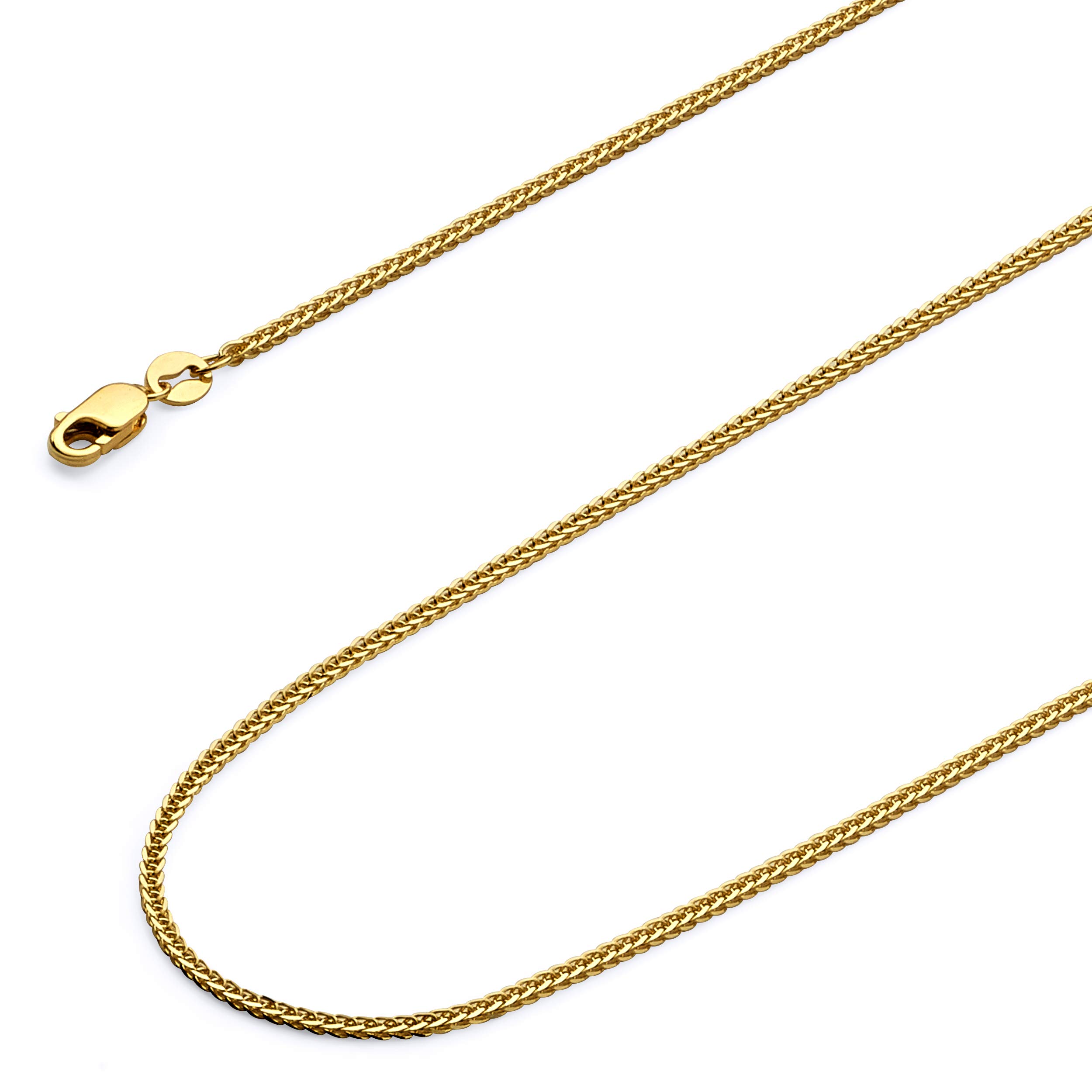 14k REAL Yellow Gold Solid 0.8mm Diamond Cut Braided Square Wheat Chain Necklace with Lobster Claw Clasp - 20"