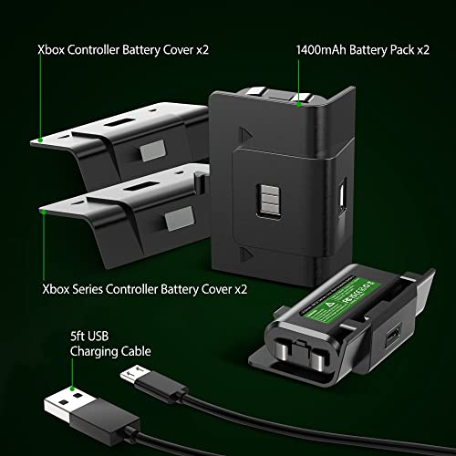 2 Pack Rechargeable Controller Battery Pack for Xbox One/Xbox Series X S with 4 Battery Cover Long-Lasting Play and Charge Kit with Micro USB Charging Cable for Xbox 1 S/X/Elite Wireless Remote