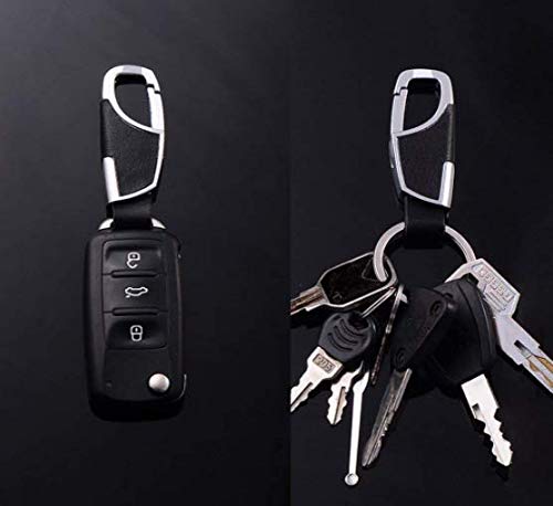 2PCS Stainless Steel Key Chain with Leather Heavy Duty Home Office Car Keychain with Key Ring Key Holder for Men and Women-Brown & Black