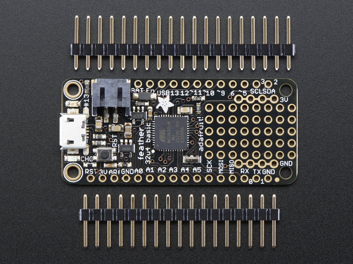 Adafruit Feather 32u4 Basic Proto - Single Board Computer with USB, I2C - Assembled Board, Headers Included