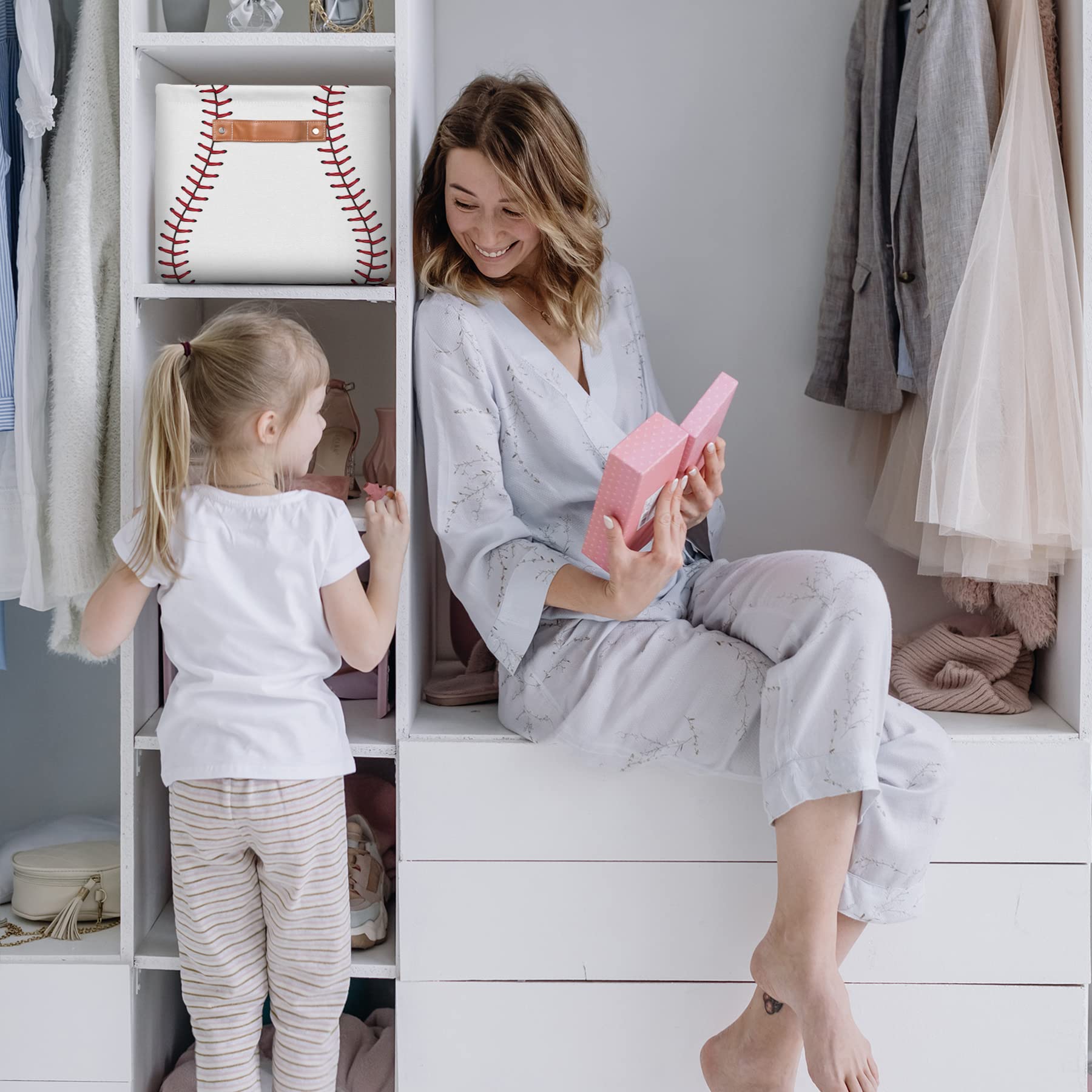 Foldable Storage Baskets, Baseball Cube Organizer Bins with Dual Handles Nursery Closet Shelf Storage Box for Clothing, Books, Cosmetic, Toys, 15"x11"x9.5"