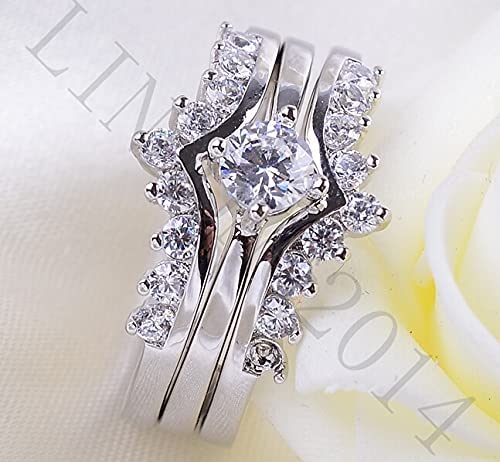 10KT White Gold Filled 1CT AAA CZ Women's Wedding Ring Bridal Sets 3 in 1 (White,7)