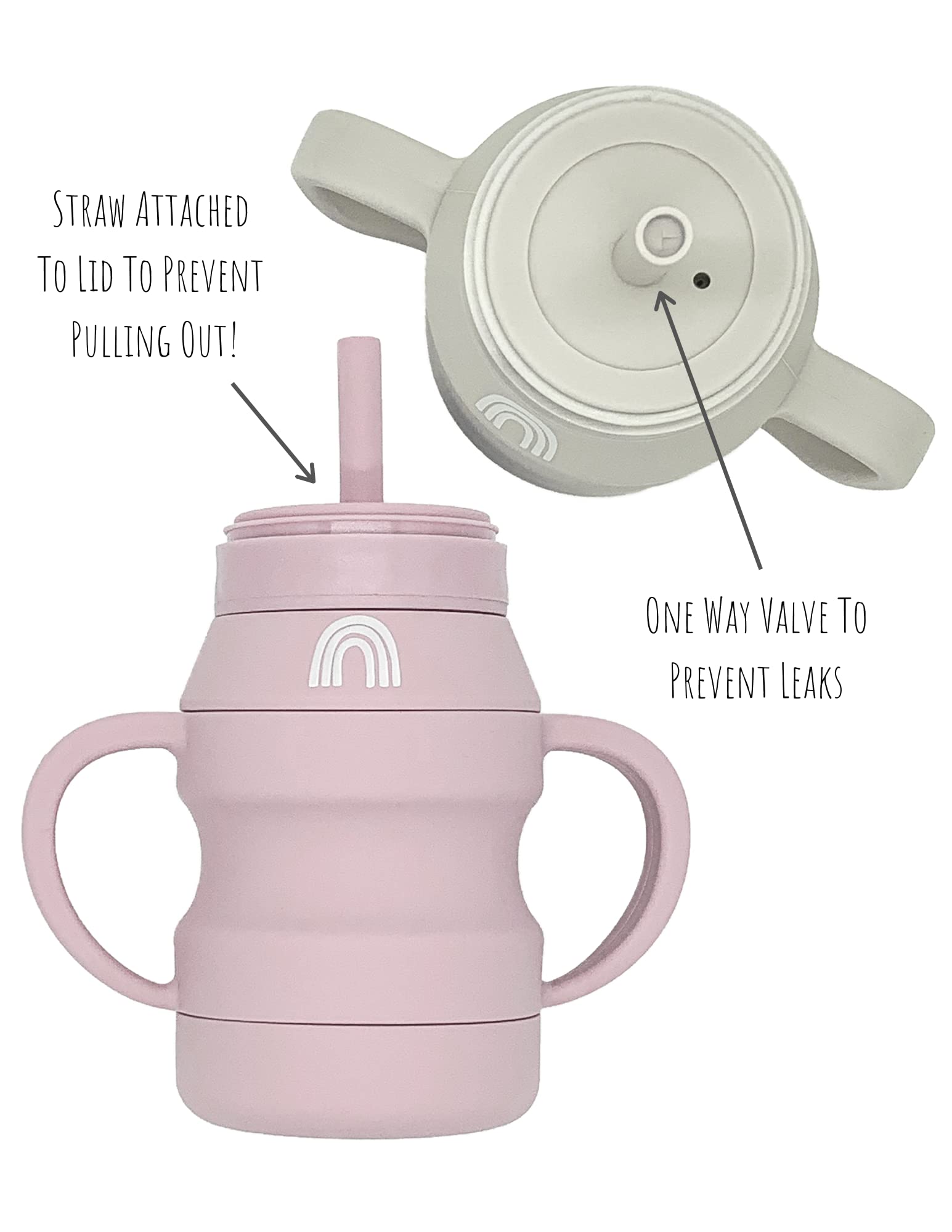 Hippypotamus Silicone Transition Cups - Small Baby/Toddler Cups With Straws & Lids - Removable Handles - Set of 2 (Blush/Nude)