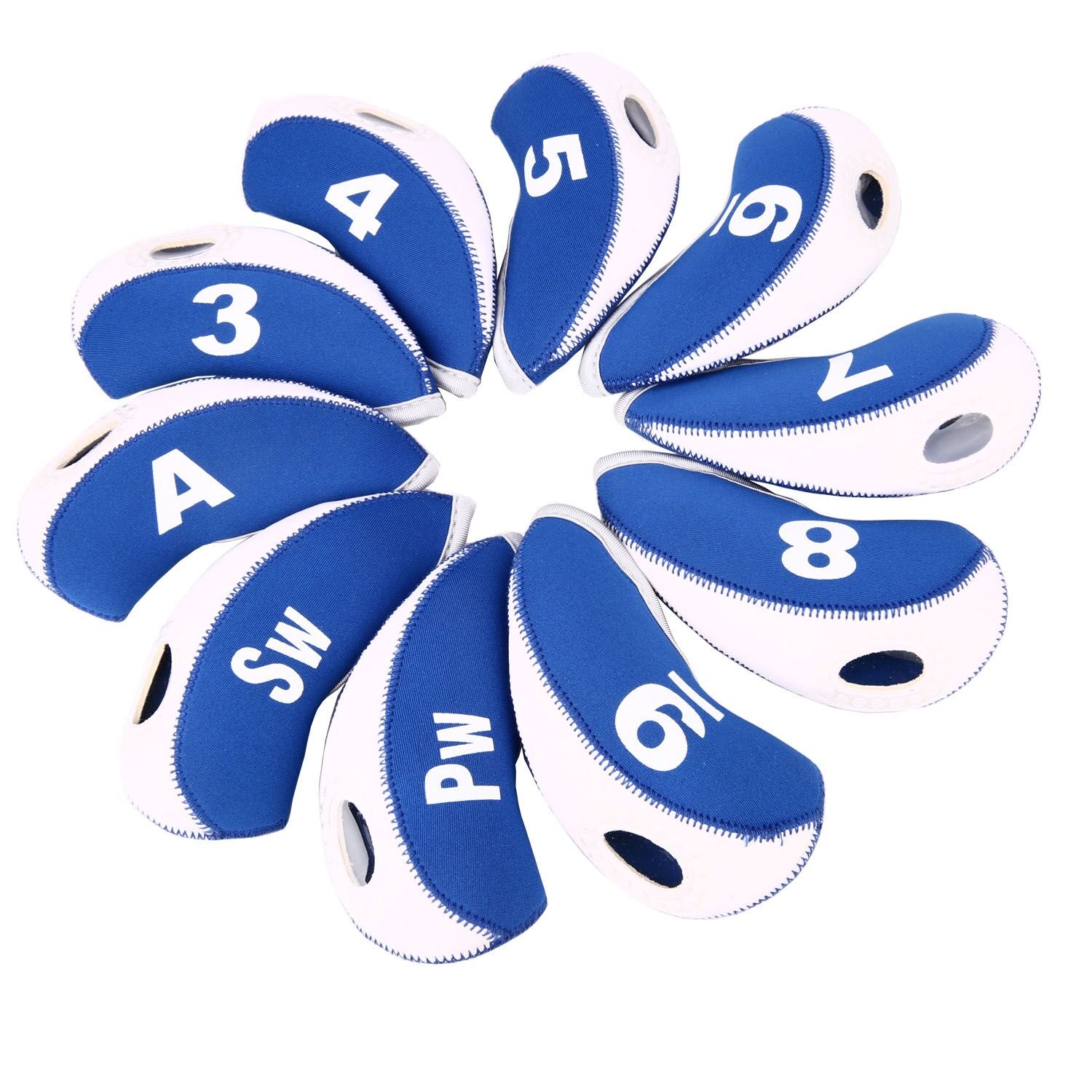 10pcs/set Golf Iron Club Head Covers with Numbers Neoprene Top Window Iron Covers(Blue&Black)