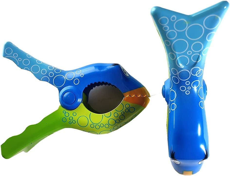 2 Set (4 Ct) Blue Surfboard / Bubble Fish Beach Towel Clips Jumbo Size for Beach Chair, Cruise Beach Patio, Pool Accessories for Chairs, Household Clip, Baby Stroller