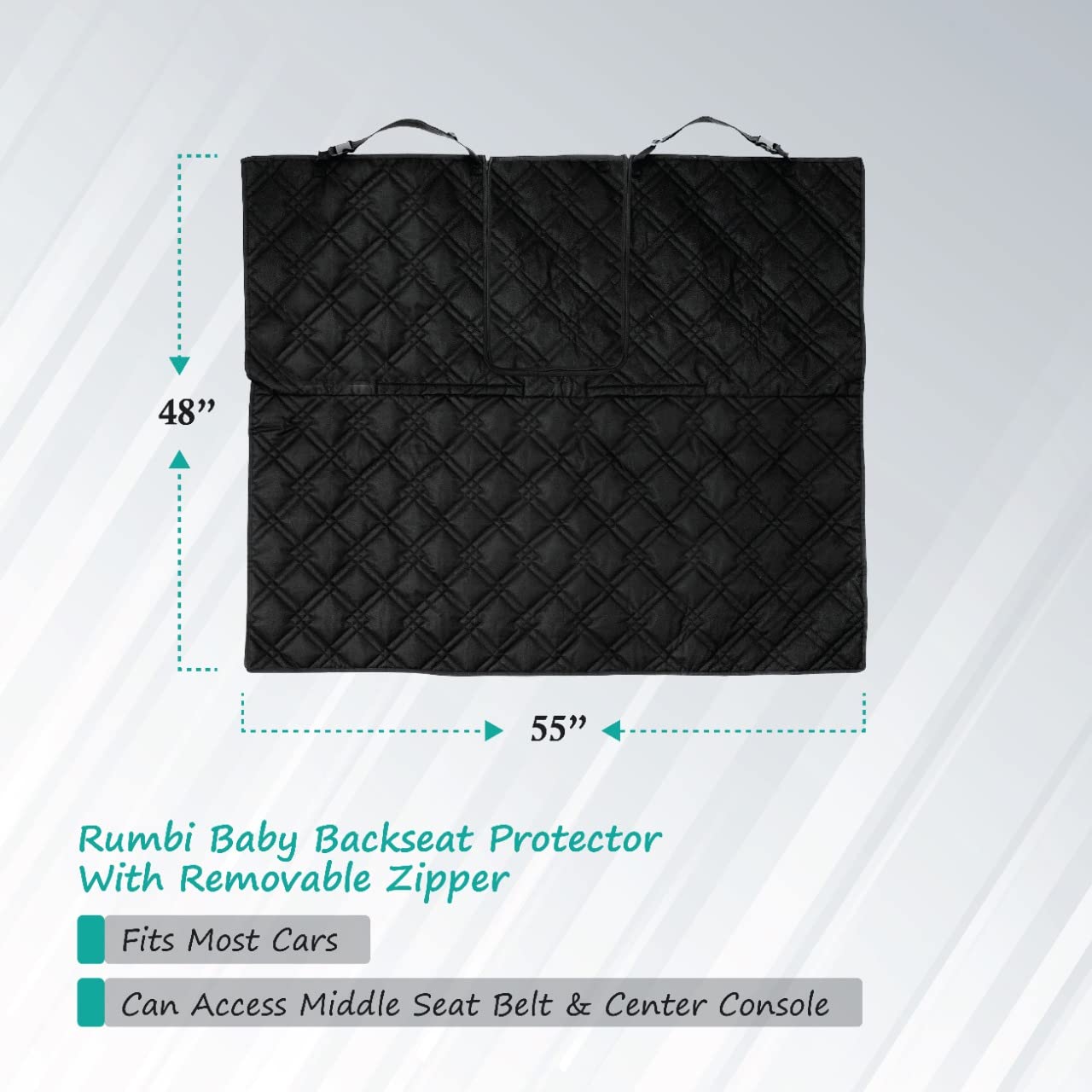 Car Back Seat Protector for Kids with Removable Zipper – Thick Padded Diamond Design Child Backseat Cover for Car Truck SUV with Non-Slip Material 100% Waterproof 600D Scratch Proof Machine Washable