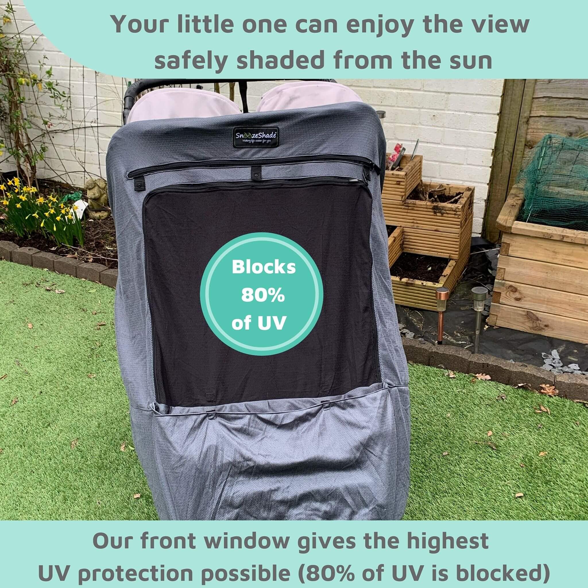 Double Stroller Sun Shade (6m+) | Universal Sun Cover for Twin Strollers | Helps Naps and Blocks 97.5% of The Sun's Rays (UPF40+) | SnoozeShade Twin Deluxe…