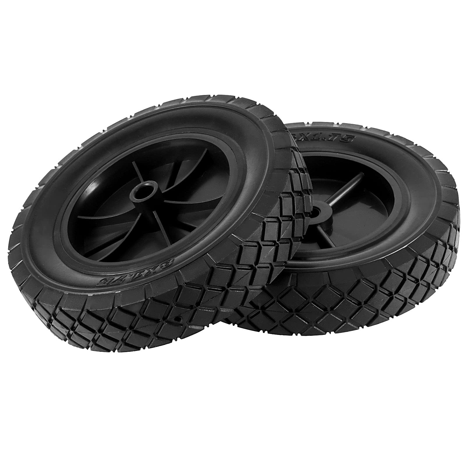 HOIGON 4 PCS 8 x 1.75 Inch Solid Rubber Hand Truck Wheel, Universal Replacement Tires Wheels for 1/2 Inch Axle, Lawn Mower Wheels for Garden Recliner, Dolly, Compressor, 110 LBS Load Capacity