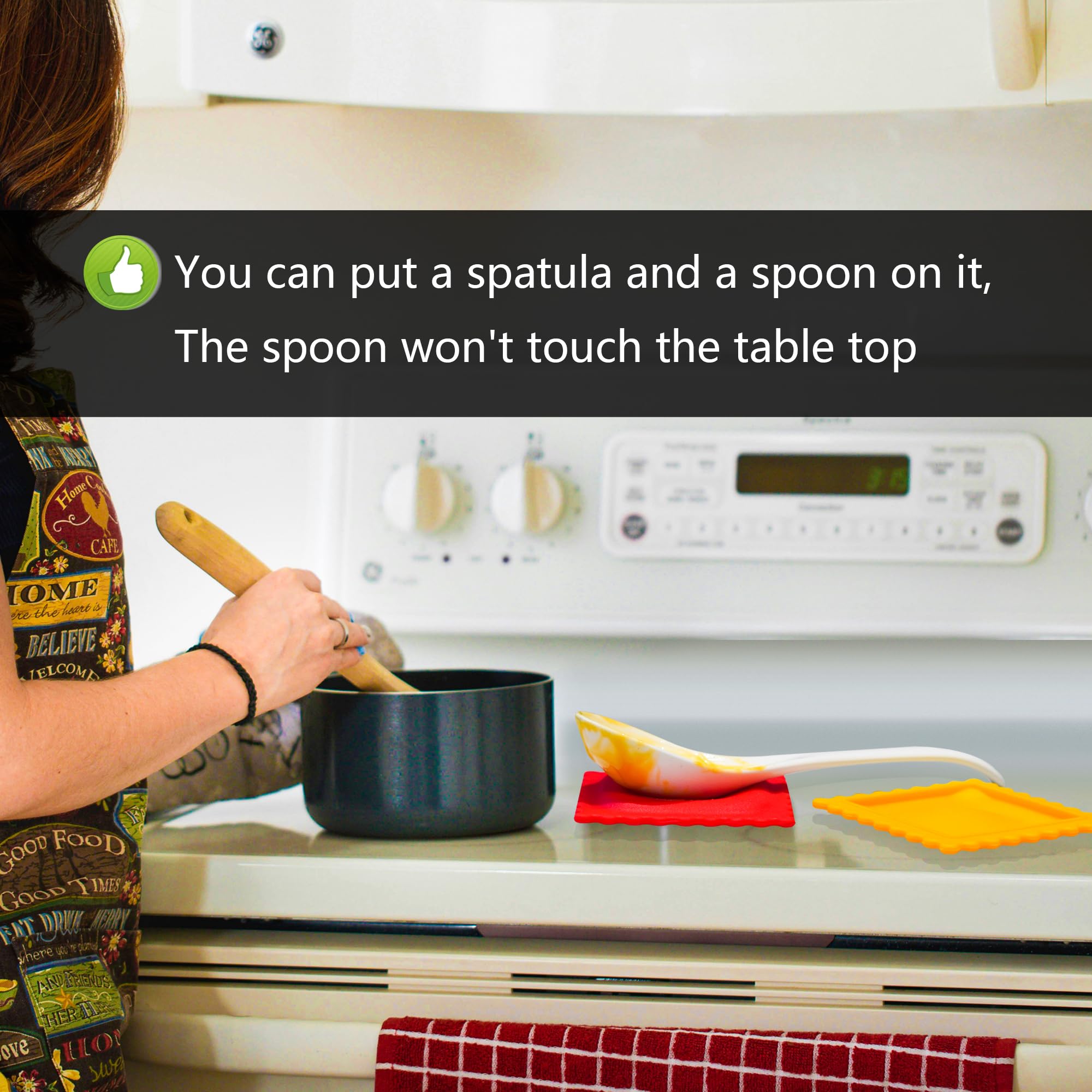 2 sets Silicone Spoon Rest for Stove Top,Spatula Rest for Stove Top,Silicone Spoon Holder for Stove Top,spatula holder for counter,sauce cups,Soy sauce dish,Dipping bowls(Yellow + Red)