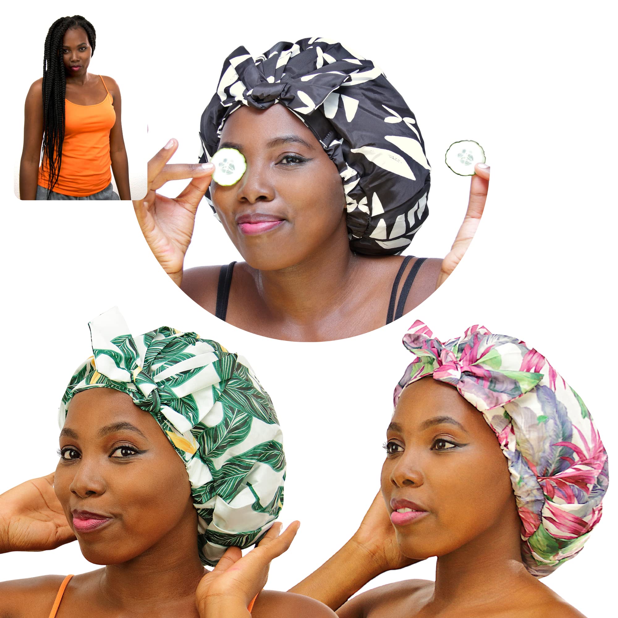 TTAT Shower Cap Extra Large, Afro, Long Thick Locs, Braids, Large & Long Hair, Waterproof PU Lining, Reusable, Adjustable, Great for Home, Spa, Conditioning, Self Care, Hotel & Salon (Cool Breeze)