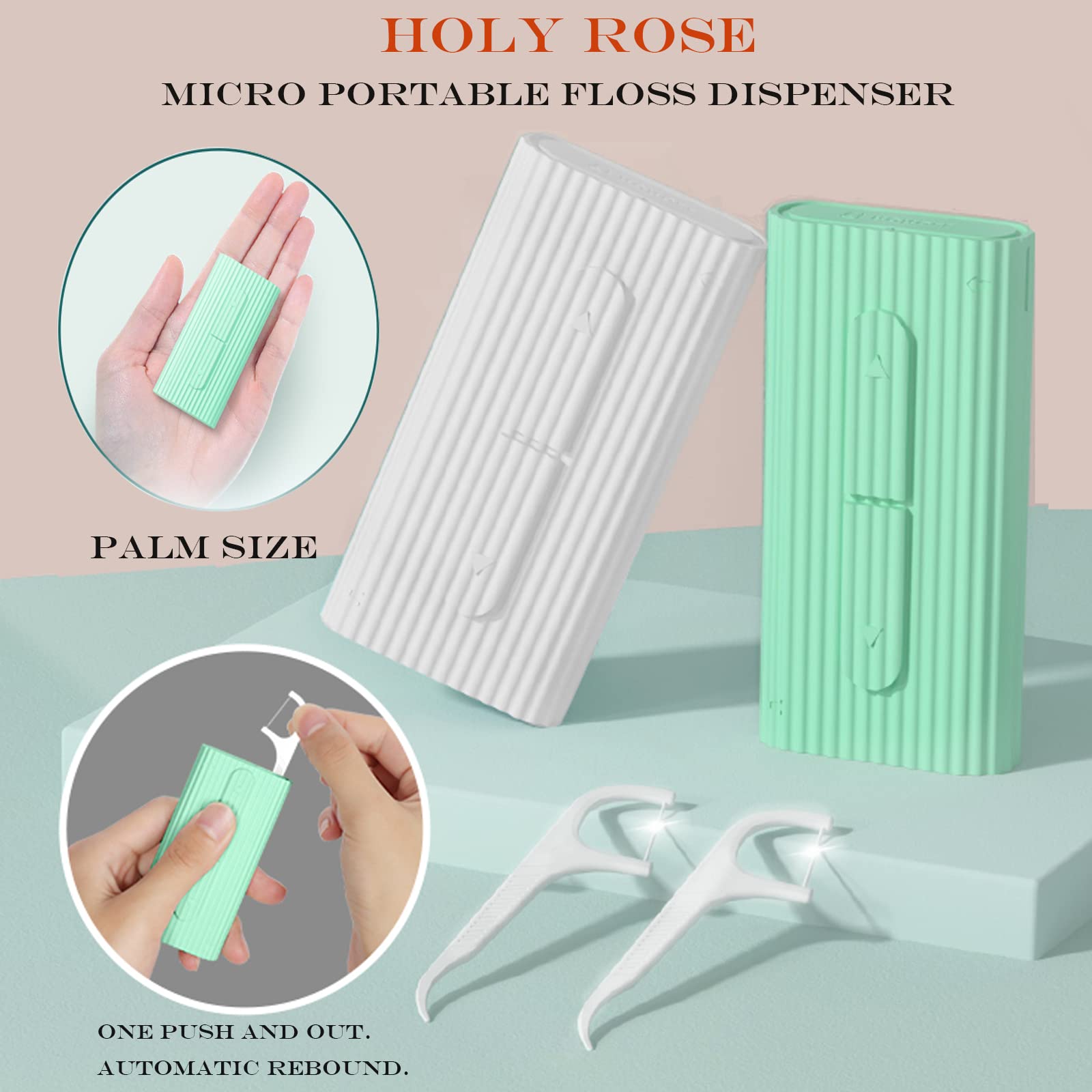 Holy Rose Dental Floss Dispenser Travel Floss Picks Dispenser Portable Flossers Toothpick Cases Fine Floss Organizer with Floss Stick 168 Count Tasteless Clean Tooth More hygienic. (Pink White)