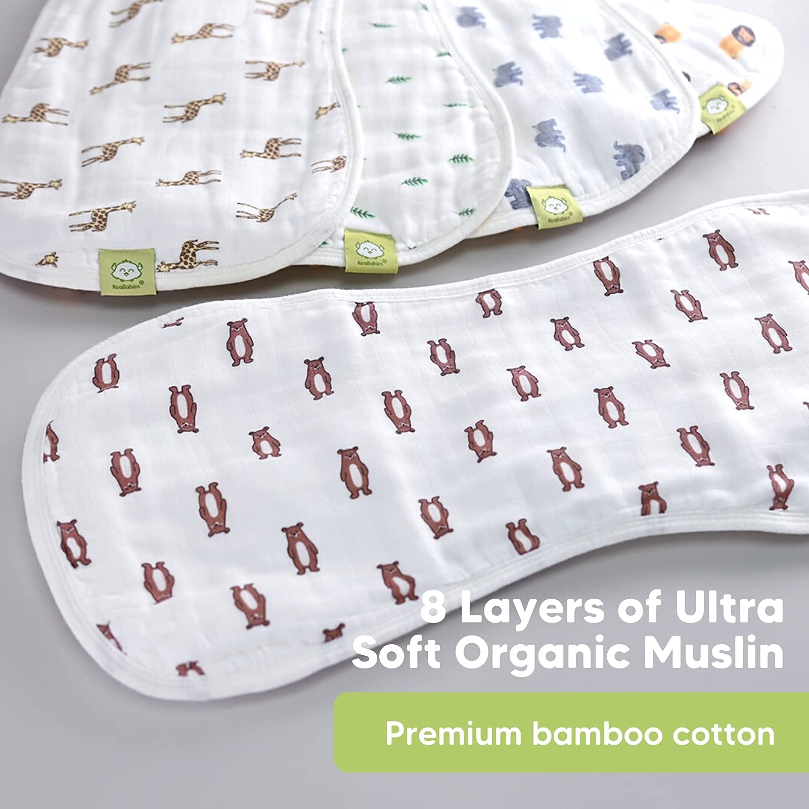 KeaBabies 5-Pack Muslin Baby Burp Cloths and 8-Pack Baby Bibs for Boys & Girls - Machine Washable Newborn Cloth Bib