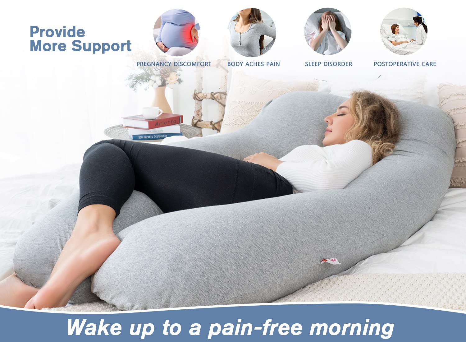 AngQi Pregnancy Pillows Cooling for Sleeping - Maternity Body Pillow for Pregnant Women - with Cool Jersey Cover