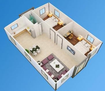 20‘x20’ 2 Room Prefab House with Toilet Bathroom Kitchen Tiny Home to Live in for Adults Mini Foldable Mobile Container Home Modular Guest Homes kit casas prefabricadas para Vivir