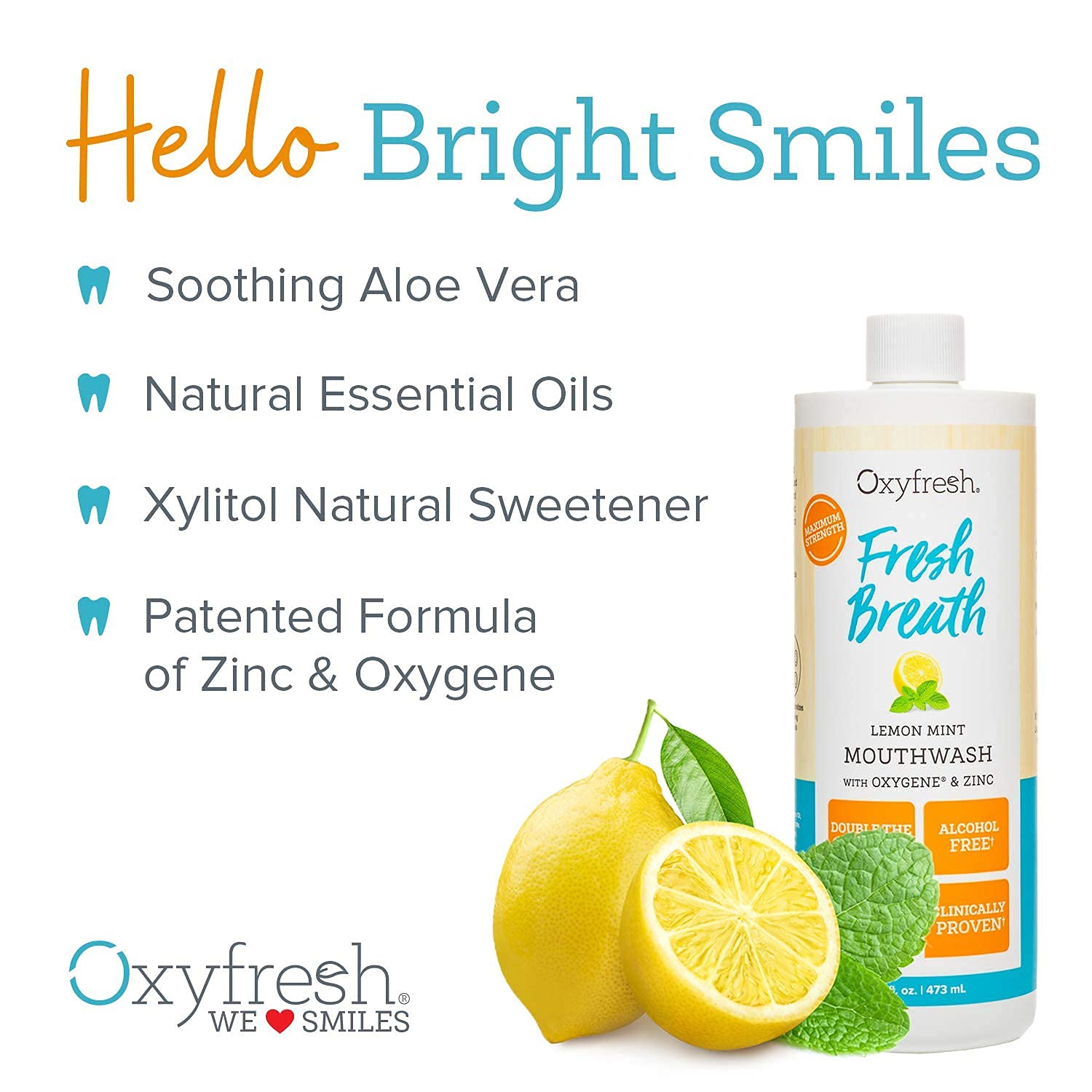 Oxyfresh Premium Fresh Breath Lemon Mint Mouthwash 16 oz. + Bad Breath Lemon Mint Toothpaste 5oz. | Fluoride Free | Alcohol Free | Dye Free | Made w/Zinc & Xylitol