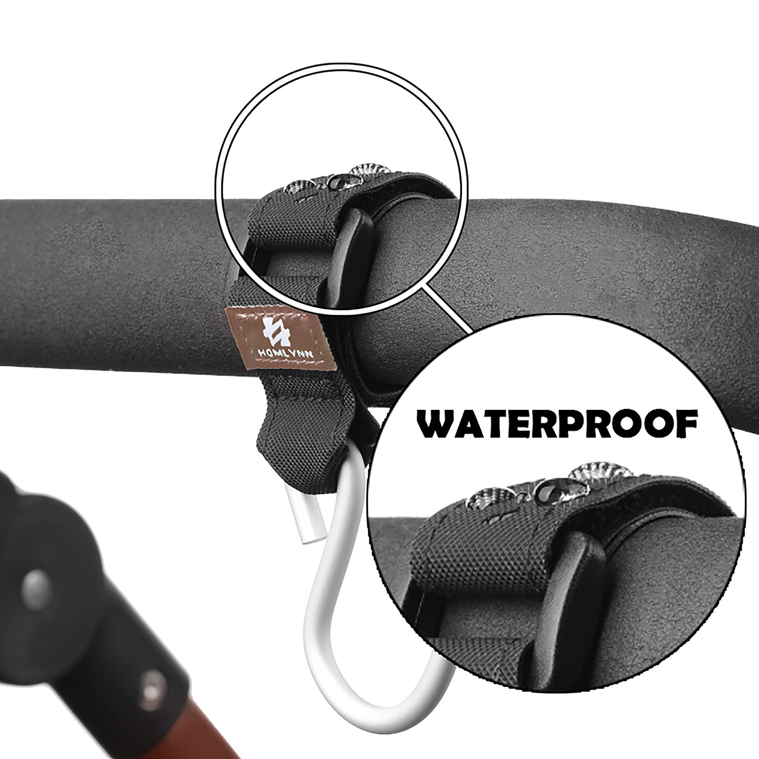 Homlynn Baby Stroller Hooks Diaper Clip Straps Stroller Accessory Baby Buggy Hooks, Premium Leather Hooks for Shopping Cart, Stroller, Rollator, Baby Walker(2 Pack,Brown)