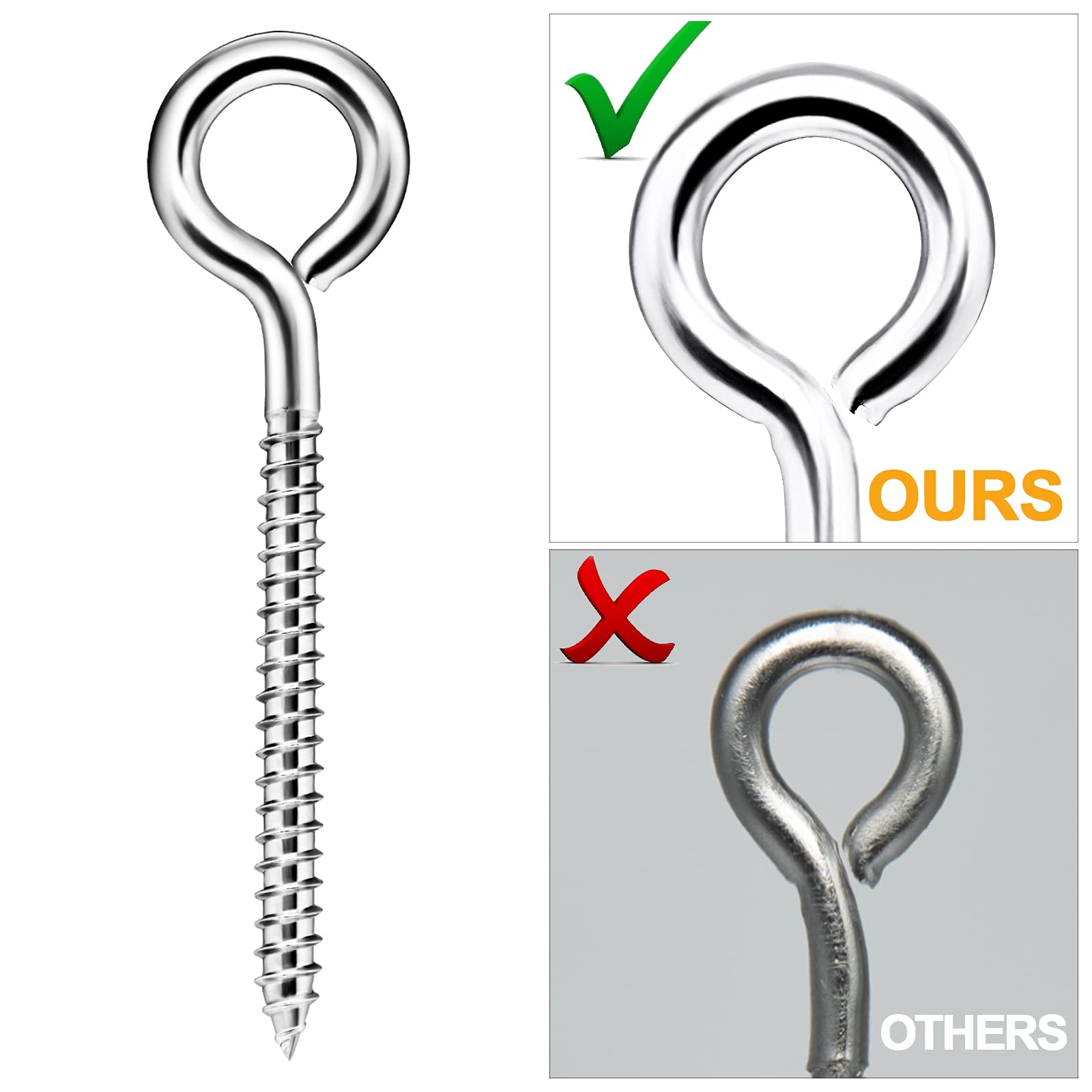Eye Hooks Screw in Heavy Duty,304 Stainless Steel Eye Bolt,3.5 Inches Long Eye Screws Ring ,Swing Hooks for Hammock Stand, Swings Chair,Yoga , Indoor & Outdoor,Self Tapping Screws 4 Pack