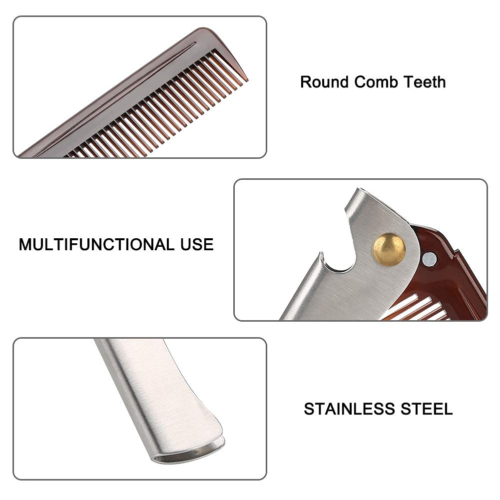 Beard Comb, Natural Wood Mustache Comb Folding Beard Comb for Combing Both Hair and Beard, 12x3.5x1cm