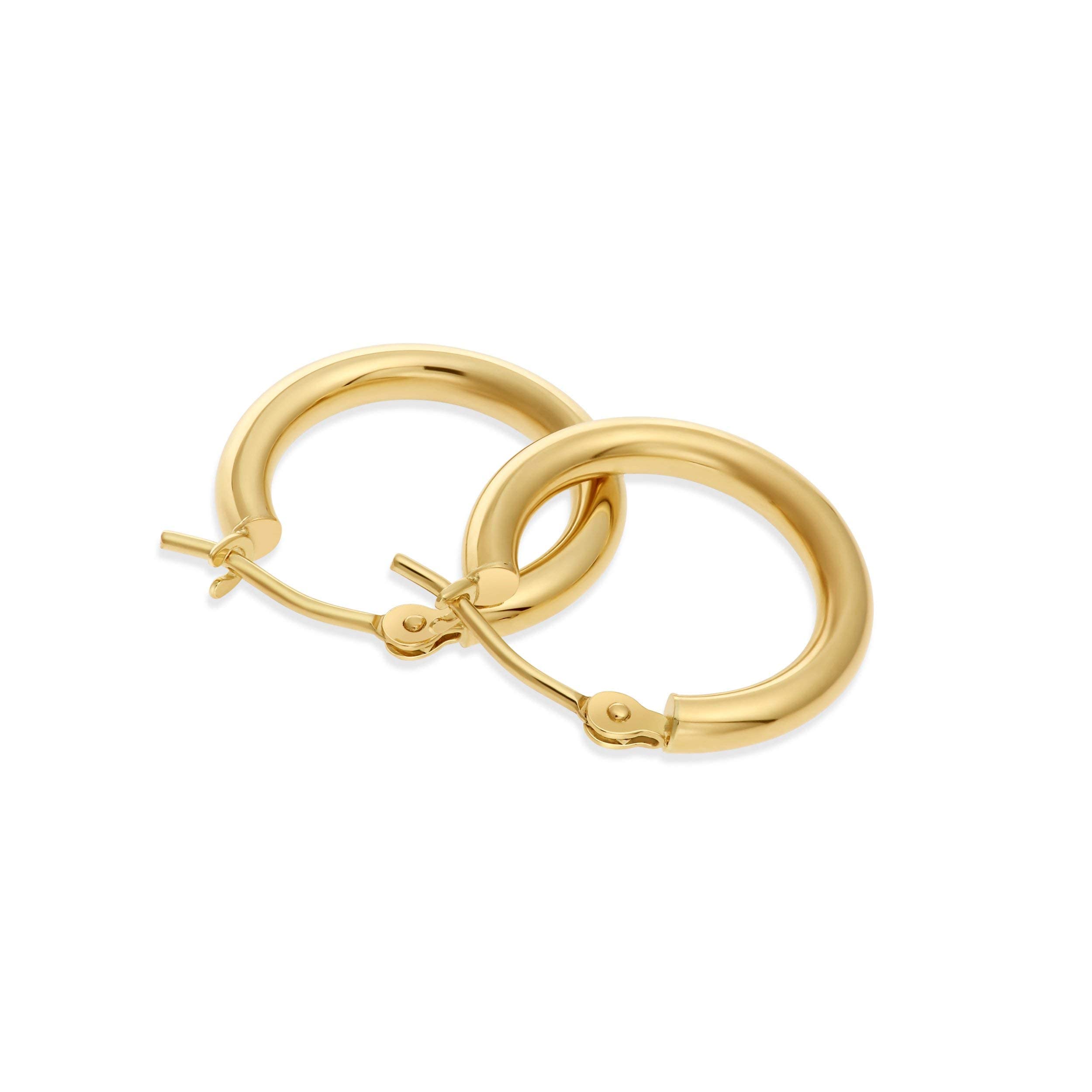 14k Yellow Gold Classic Real Gold Shiny Polished Hoop Earrings, Small Plain Round Gold Earrings Real Gold Tiny 14k Gold Extra Small Hoops 12mm (0.47 inch)