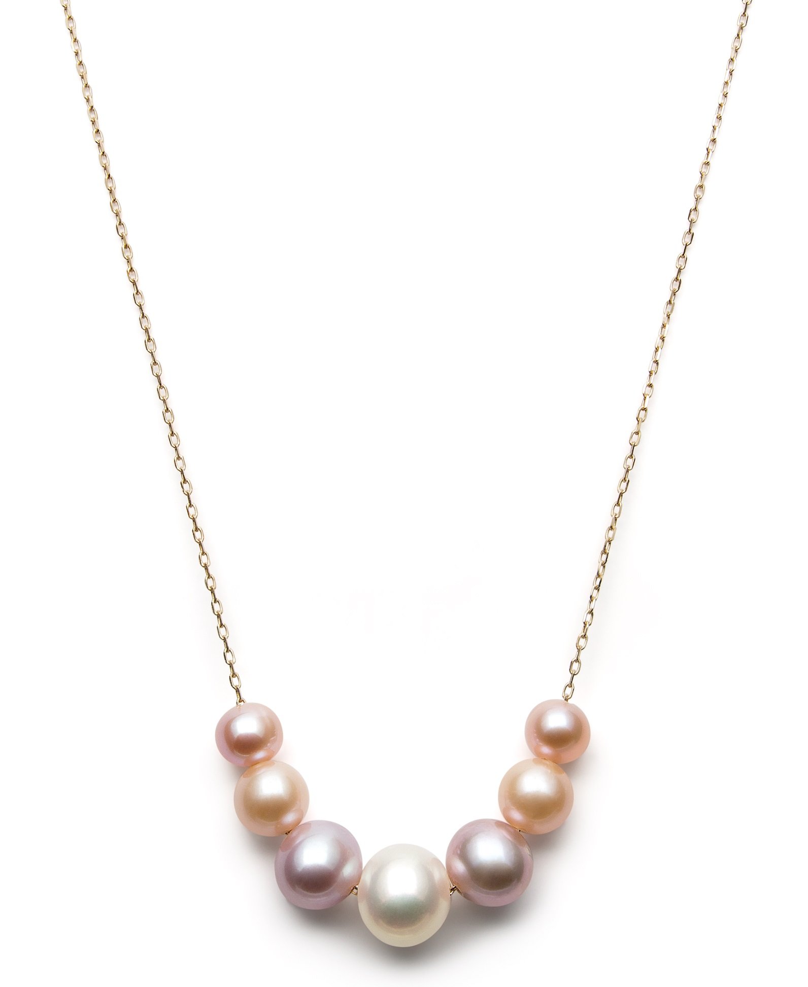 14k Yellow Gold 6-8.5mm Multi-Colored Pink Cultured Freshwater Pearl Chain Necklace, 18"