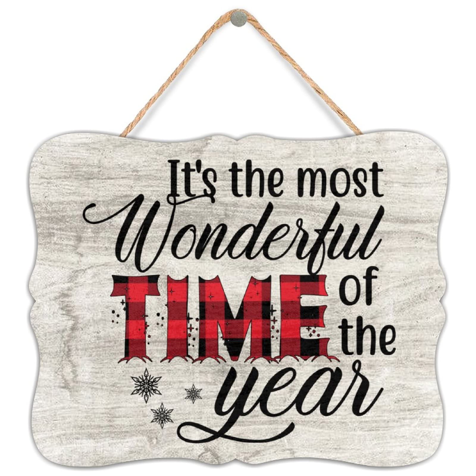 ArogGeld It's The Most Wonderful Time of Year Wood Sign Red Black Buffalo Plaid Wooden Christmas Wall Hanging Plaque Holiday Home Decoration for Front Door Garden Porch, White, q2kpkxlexvxg, 8x10''