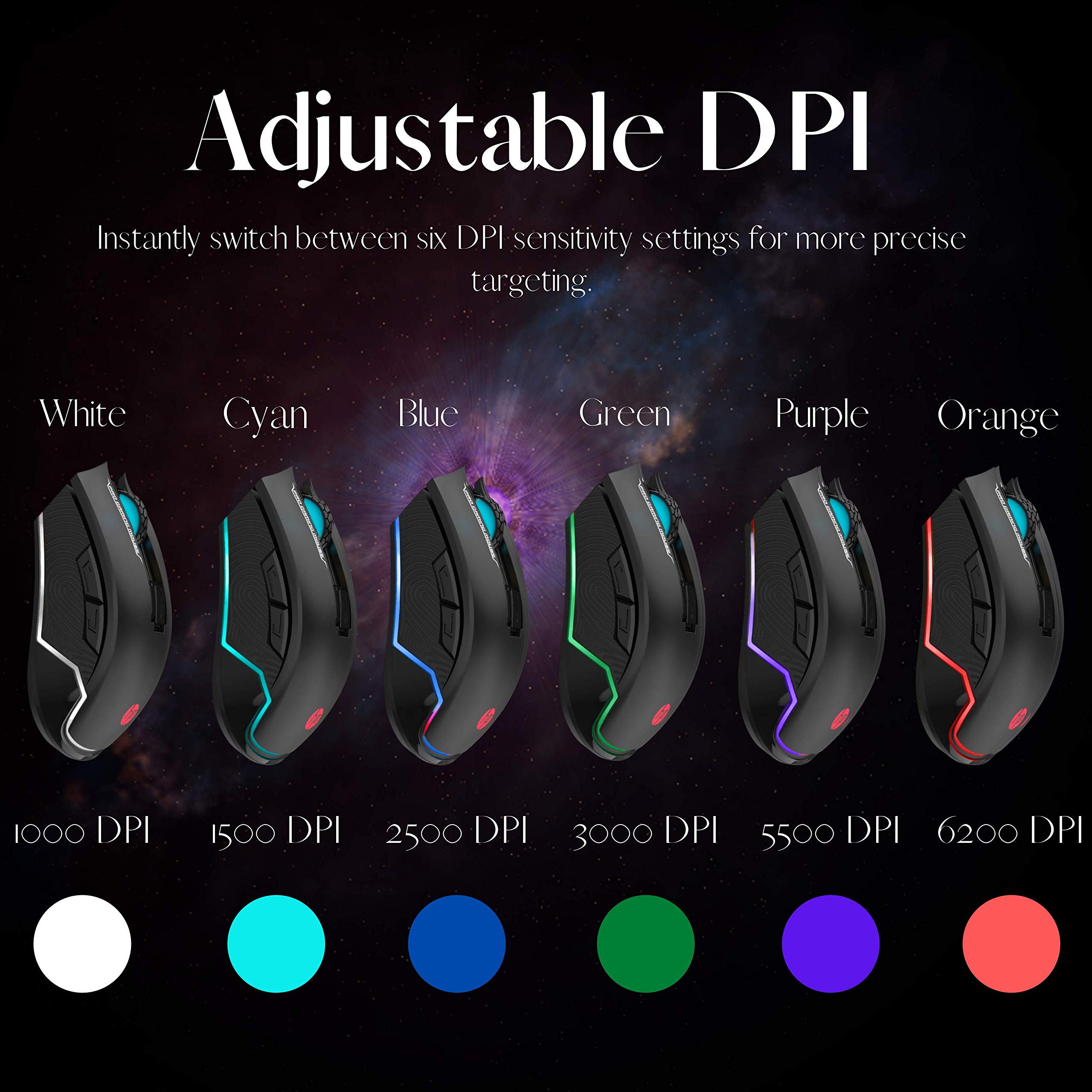 HP Wired Gaming Mouse LED RGB Backlit Adjustable 6200 DPI 6 Programmable Buttons Ergonomic USB Mice for Gamers