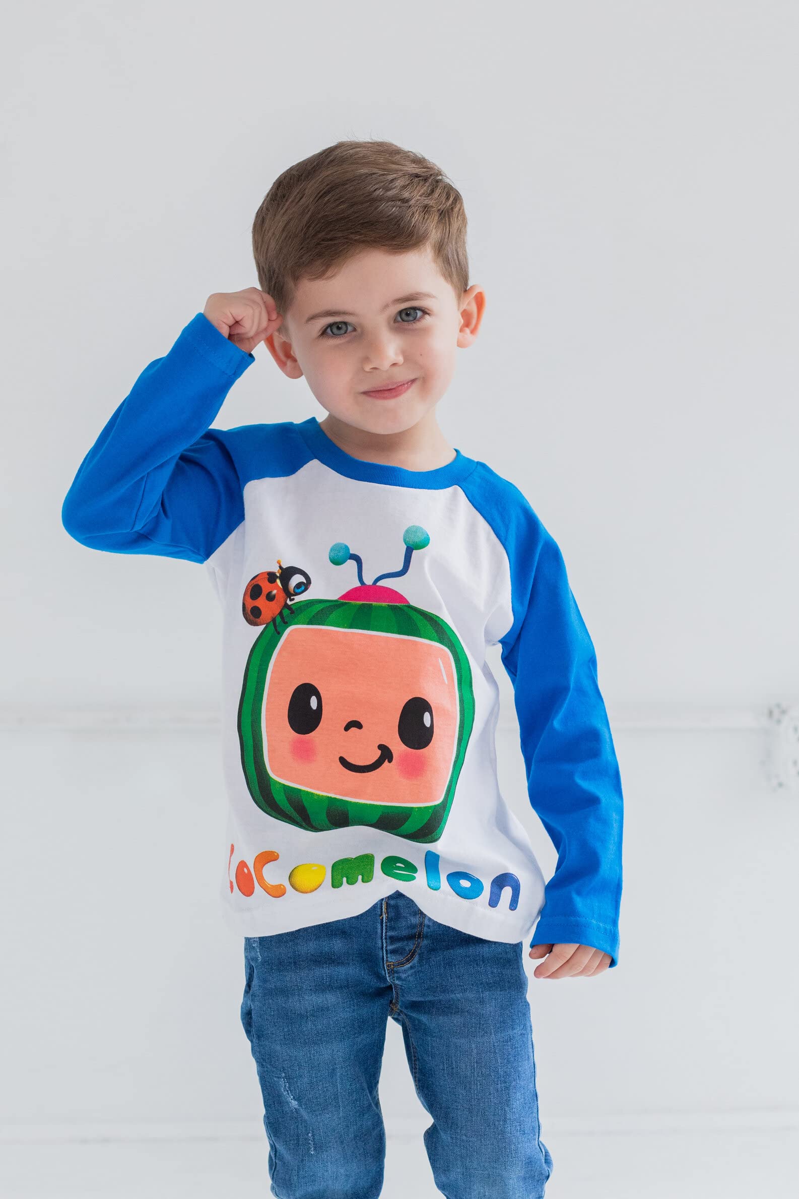 CoComelon JJ Kitty Infant Baby Boys 2 Pack Long Sleeve Graphic T-Shirts White/Heather Gray 18 Months