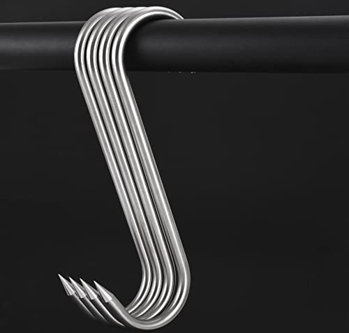 HONSHEN 10 Inch Meat Hook, Heavy Duty 10mm S-Hooks Stainless Steel Meat Processing Butcher Hooks (10mm10inch)