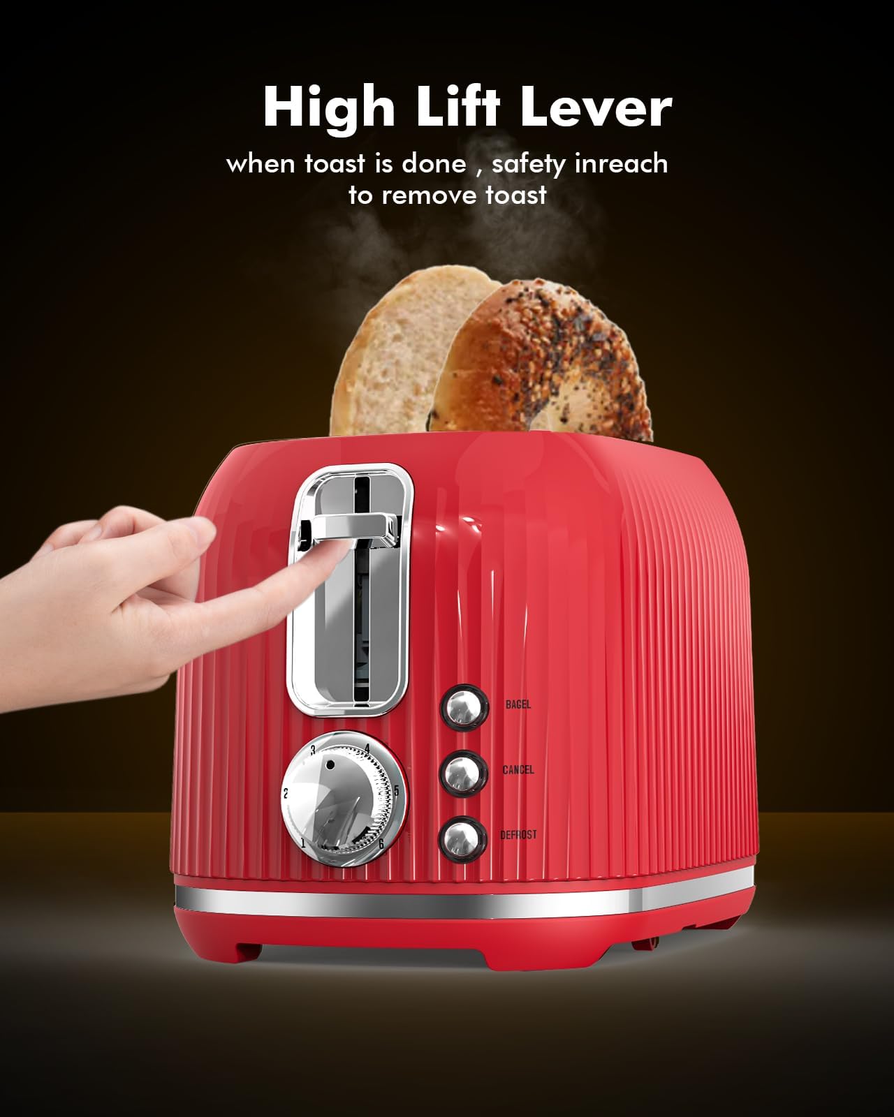 2 Slice Toaster with Extra Wide Slots & Removable Crumb Tray - 6 Browning Options, High Lift, Auto Shut Off & Frozen Function, Toast Fruit Bread, Bagel & Waffle, Red