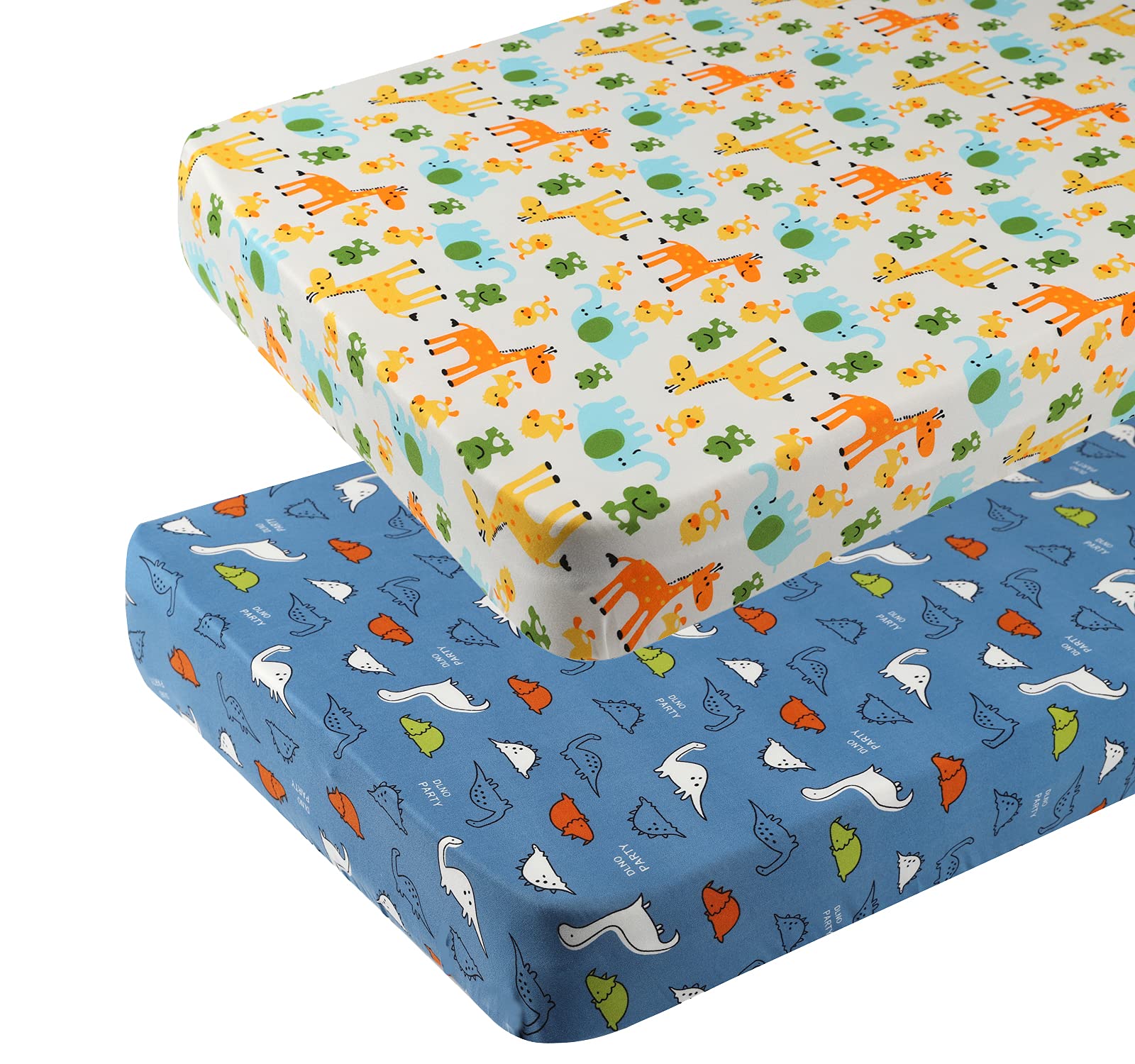 Dinosaur Fitted Crib Sheet Set 2 Pack Jersey Knit Ultra Soft Stretchy Toddler Bed Mattress Sheets for Baby Boy Elephant Giraffe Frogs by Knlpruhk