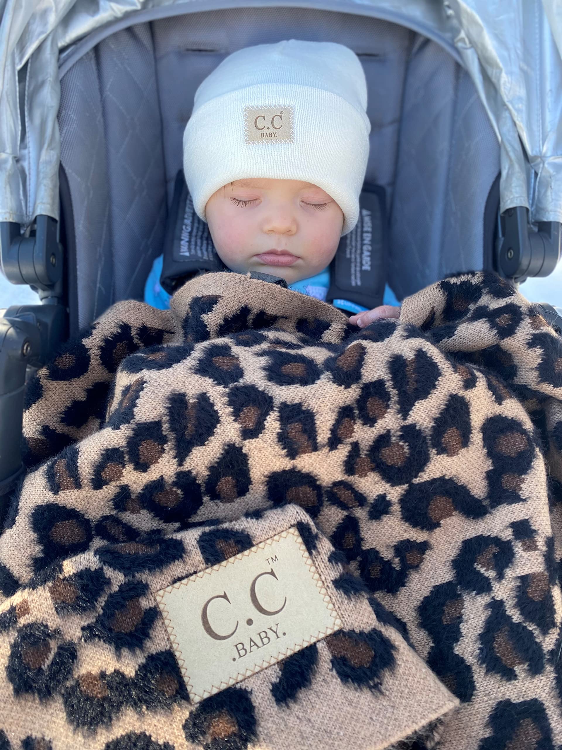 Funky Junque Large Soft Warm Lightweight Baby Throw Blanket for Toddler Bed, Strollers, Naps, Daycare Preschool Baby Throw Blanket - Leopard Pattern - Latte