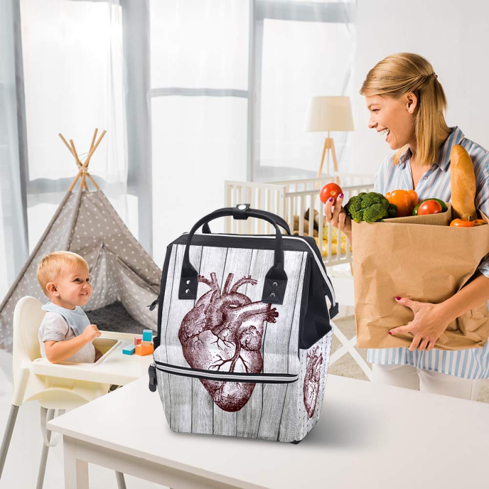 Anatomical Heart Print Diaper Tote Bags Mummy Backpack Large Capacity Nappy Bag Nursing Traveling Bag for Baby Care