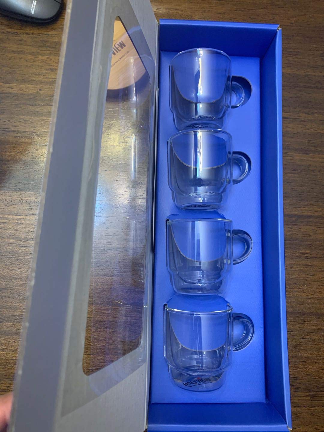 160ML4 Glass double wall cup with handle, Stackable cups, 4pcs/Gift box as one set