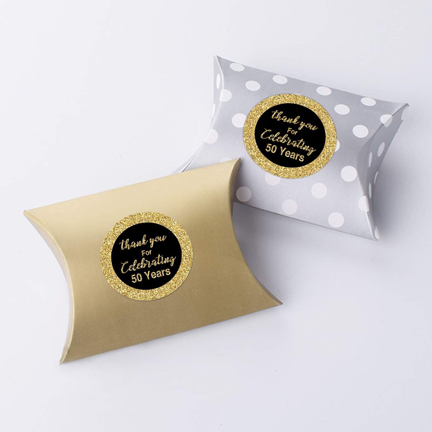 Careland 50th Birthday Stickers, Gold 1.75 Inch Round Circle Labels, 50 Reusable Decorations for Anniversary Party, Pack of 50