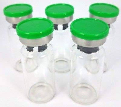 Alpha Lab Supply 10mL Depyrogenated Sterile Clear Borosillicate Glass Serum Vials 5 Pack - Green Flip Tops