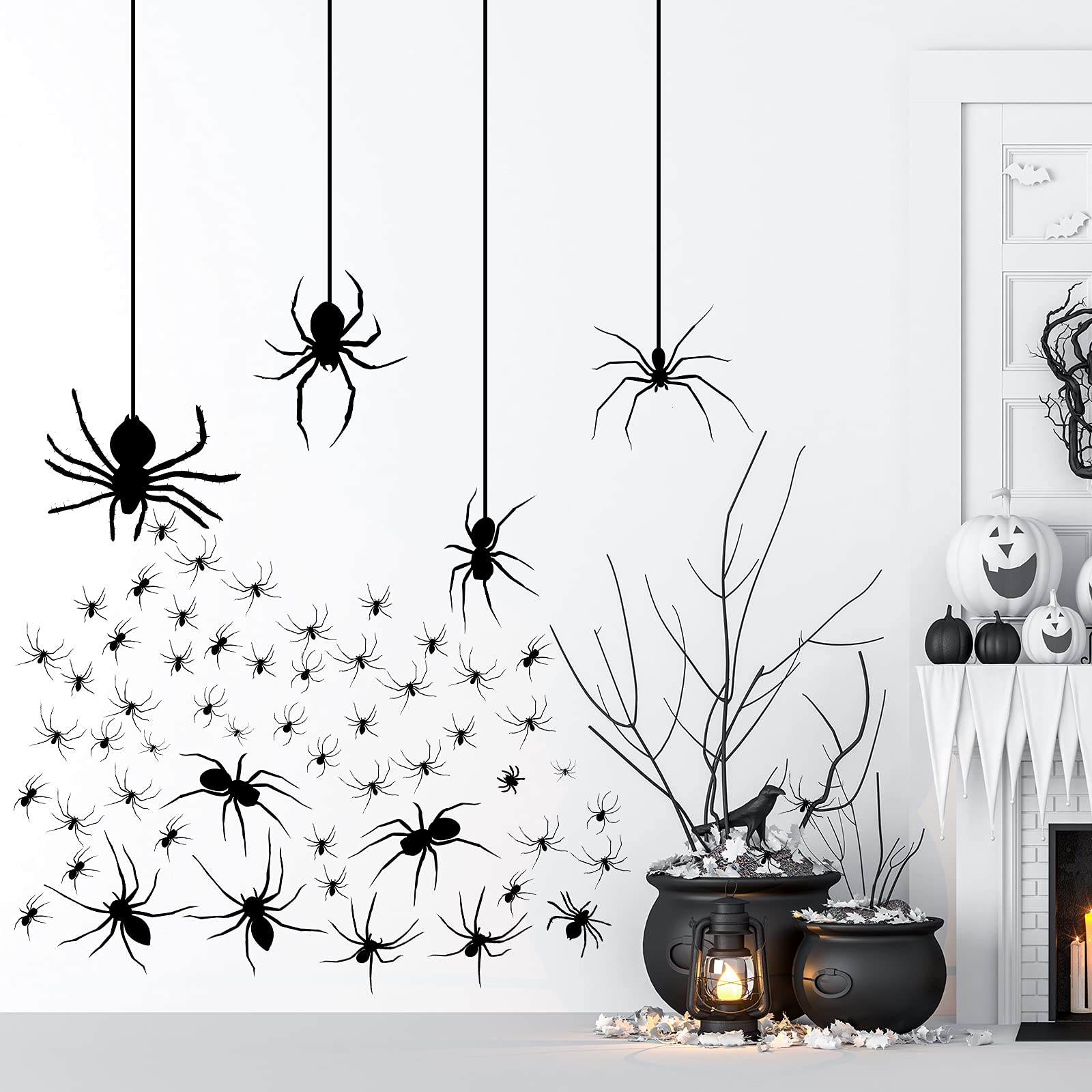 Thenshop 209 Pieces/4 Sheets Halloween Spider Stickers Large Spider Stickers Spider Style Wall Decal Removable Scary Spider Stickers Halloween Wall Clings for Halloween Party Wall Home Room Decors