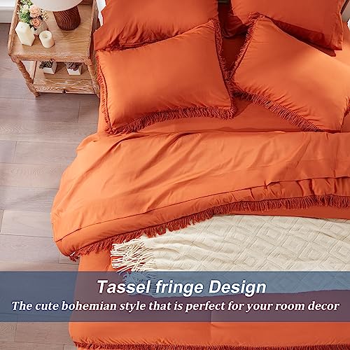 Anluoer Queen Comforter Set, Burnt Orange Boho Bed in a Bag 7 Pieces with Comforter and Sheets, All Season Bedding Sets with 1 Comforter, 2 PillowShams, 2 Pillowcases, 1 Flat Sheet, 1 Fitted Sheet