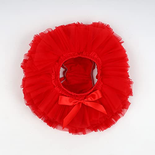 HOOLCHEAN Infant Toddler Baby Girls Super Soft Fluffy Tutu Skirt and Headband Set with Diaper Cover Bloomer Red 2, 6-12 Months