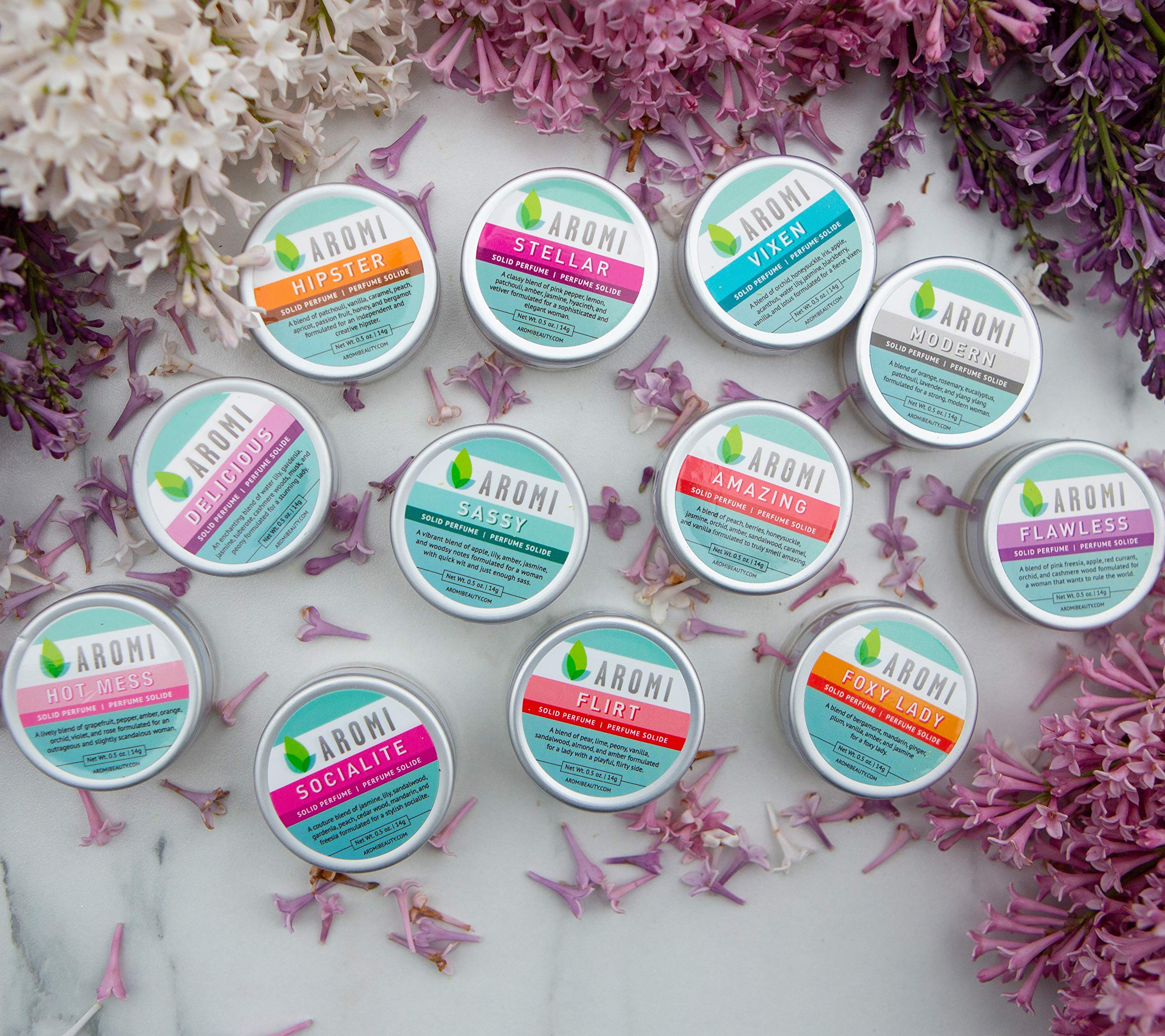 Aromi Delicious Solid Perfume | Honeysuckle, Tuberose, and Gardenia Fragrance, Vegan, Cruelty-free, Wax Scent, Travel, Women's Gift, Handmade (Delicious)