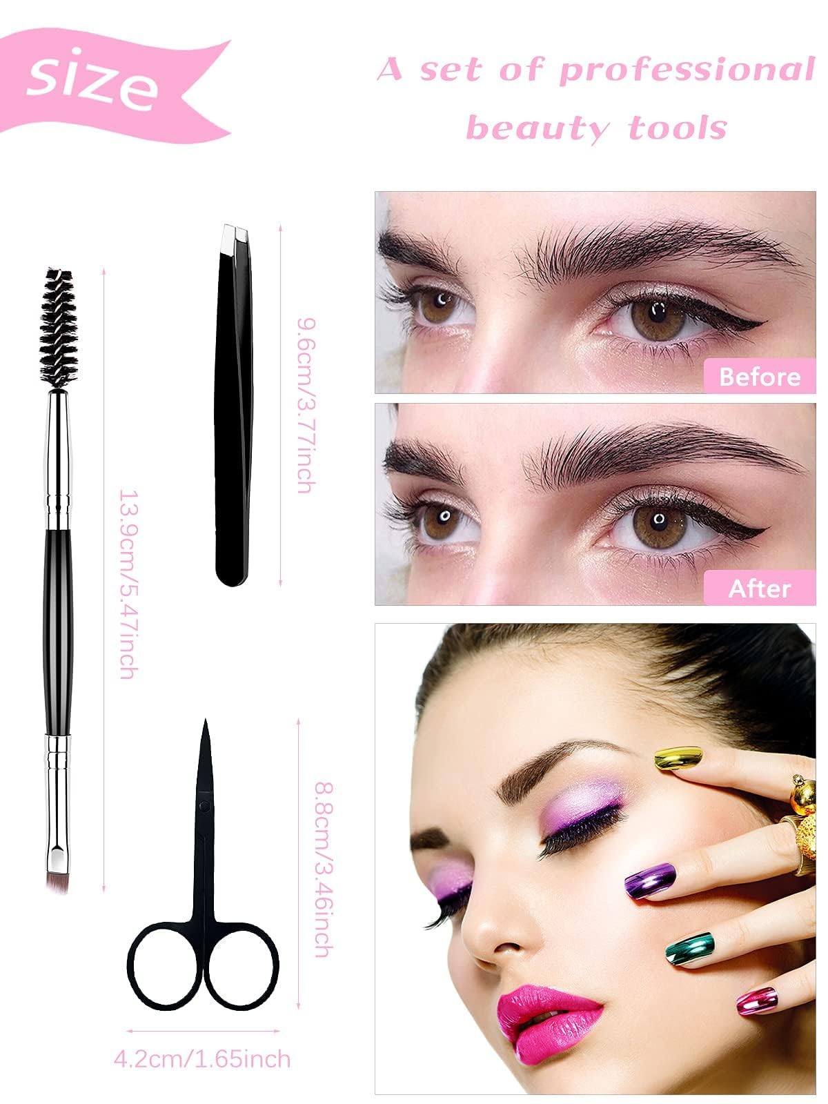 EBANKU 7pcs Eyelash Comb Brush Tools Eyebrow Brush Comb Eyelash Separator Tool Professional Eye Brow Spoolie Brushes for Makeup Grooming Eyelash Curler Silicone Refill Pads Tweezers Scissors