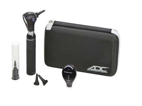 ADC Portable Diagnostic Set Plug-in Rechargeable, with Standard Otoscope and Coax Ophthalmoscope, LED Lamps, 3.5V, Hard Case, Diagnostix 5410L, Black