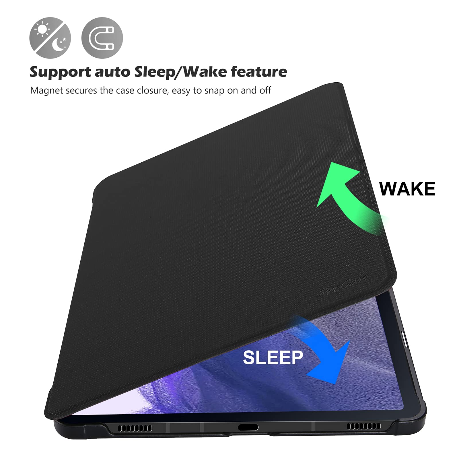 ProCase Case for Galaxy Tab S8 Plus/S7 FE 2021/S7 Plus 2020 12.4 Inch with S Pen Holder, Slim Stand Folio Smart Cover for 12.4" Tablet (SM-X800 X806 T730 T736 T970 T975 T976 T978) -Black