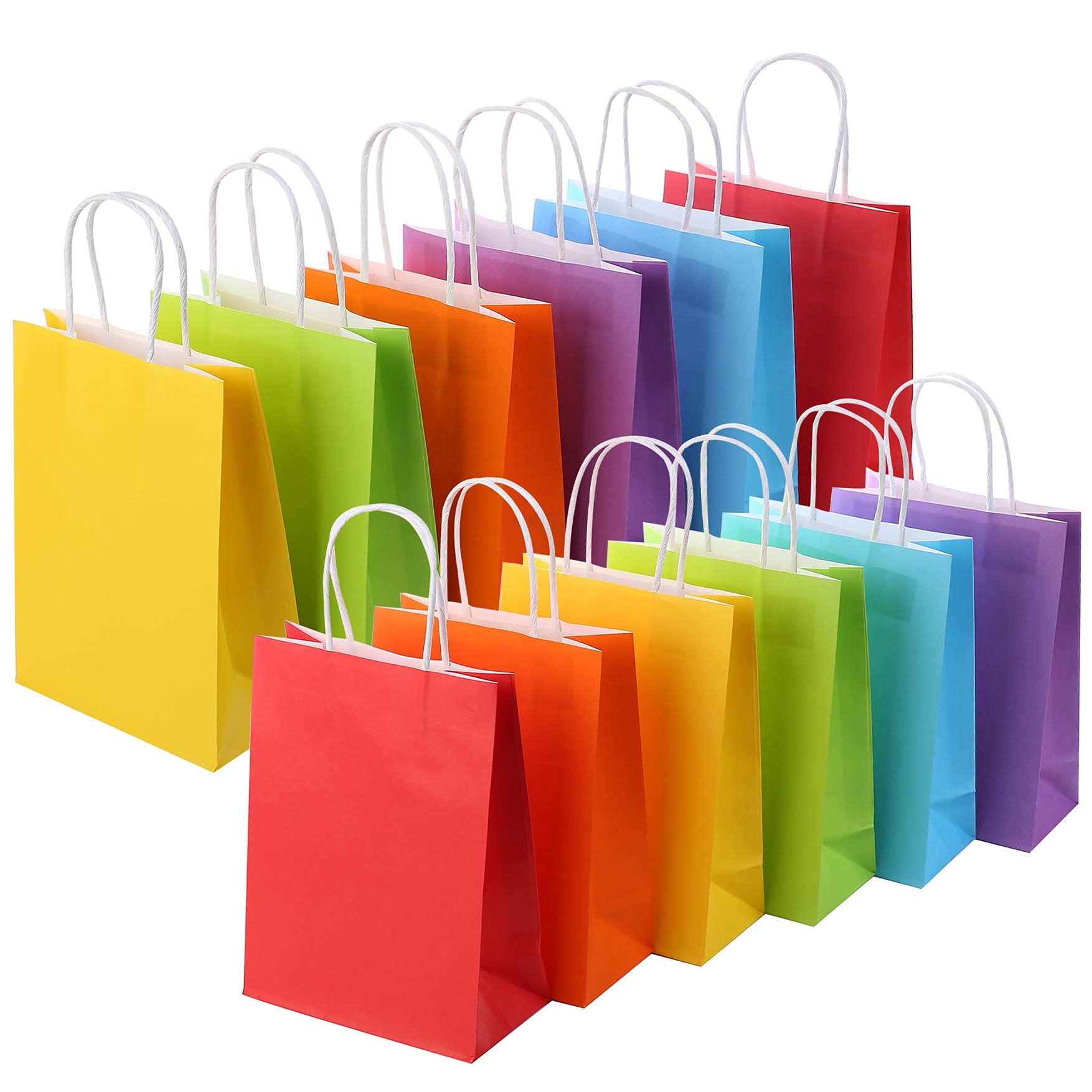 30 Pieces Kraft Paper Rainbow Party Favor Bags with Handle Assorted Colors (Rainbow)