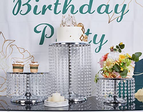 3pcs/Set Cake Stand with Metal Mirrored, Round Wedding Cake Stand Silver, Bling Cake Stand Trays for Wedding Table, Baby Shower, Birthday, Anniversary